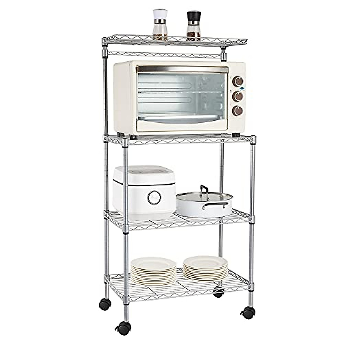 Wire Shelving Unit Adjustable Steel Wire Rack Chrome, Heavy Duty Storage Shelving Unit On 4'' Wheel Casters, Metal Organizer Wire Rack,for Kitchen (4 Tiers - 23.6W x 13.7D x 47.2H)