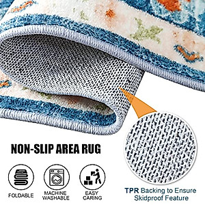 YUFANUHO Bohemian Area Rugs 5x7 Feet Wool Rugs, Low Pile Non-Slip Foldable Boho Medallion Rug with Oriental Stylish Floor Carpet for Living Room Bedrooms, Boho Floral Rug 5x7 Feet