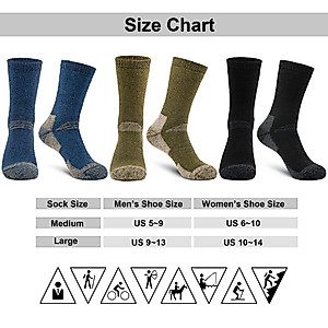 Time May Tell Mens and womens Merino Wool Hiking Cushioning Socks For Outdoor Wool-Socks-For-Men 2/3 Pack (Black/Green/Blue(3 Pairs) US Size 9~13