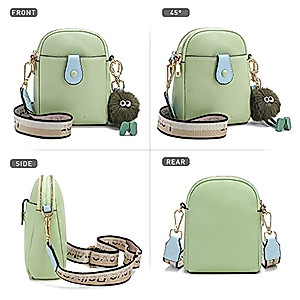 Small Crossbody Bags for Women Cross Body Bag Purses Mini Cell Phone Wallet Shoulder Handbags With Adjustable Strap and A Fluzzy Toy(Green)