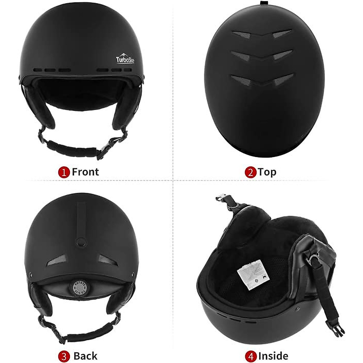 TurboSke Ski Helmet, Snowboarding Helmet for Men, Women and Youth (S, Black)