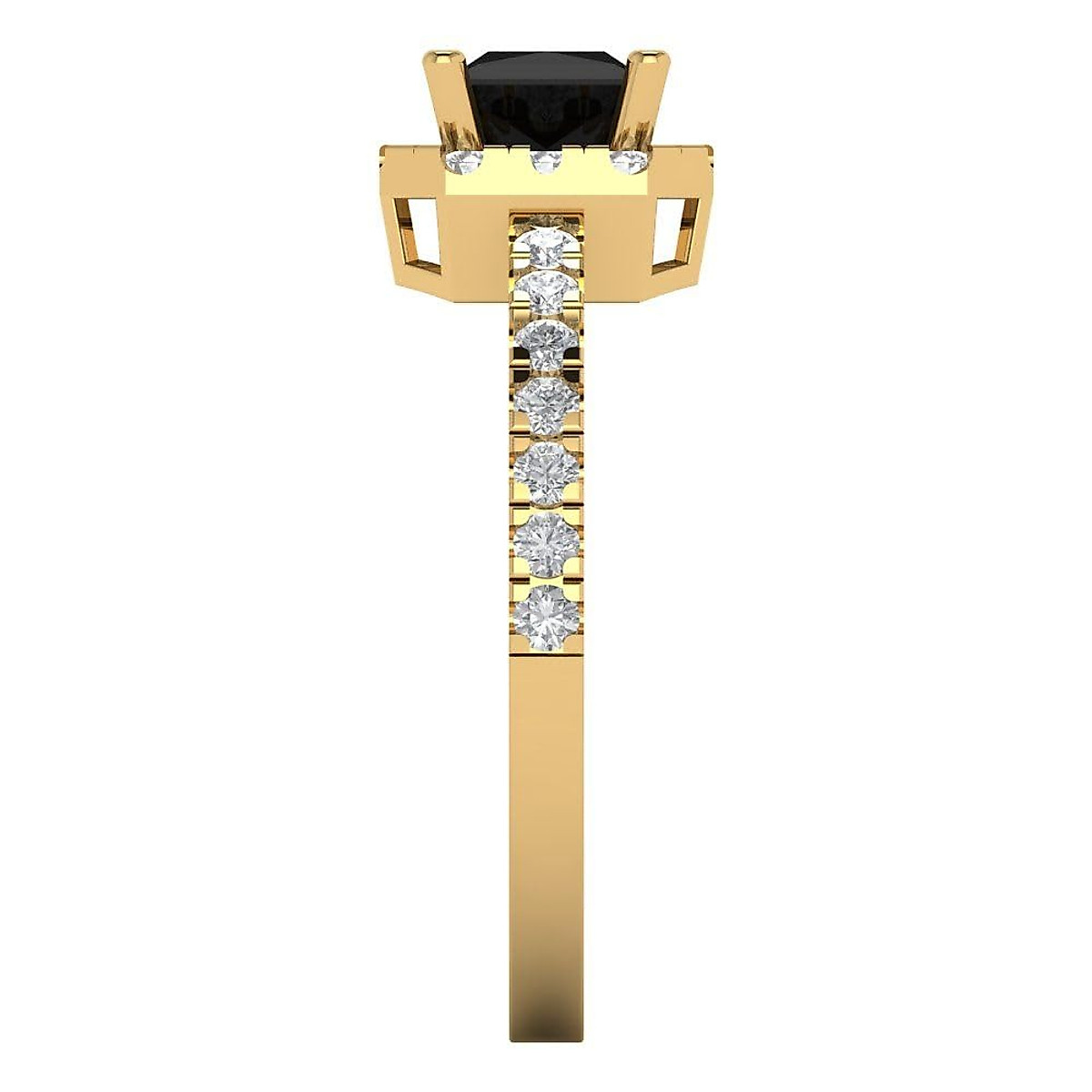 1.37ct Princess Cut Solitaire with accent Natural Black Onyx designer Modern Statement Ring Solid 14k Yellow Gold Size 9