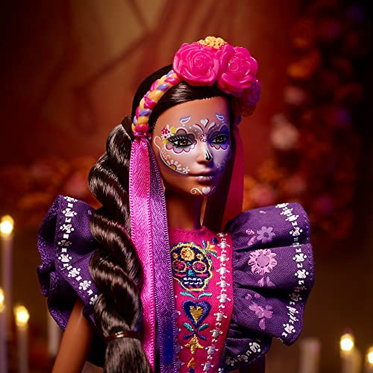 Barbie Signature Doll, 2022 Dia De Muertos Collectible, Traditional Ruffled Dress with Flower Crown & Calavera Face Paint