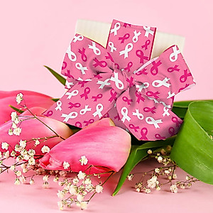 Hying 2 Rolls Breast Cancer Awareness Ribbons for Wreath Bows Wrapping Gifts, White Pink Ribbon for Gift Wrapping Breast Cancer Awareness Party Decoration DIY Crafts 2.5" X 10 Yards Wired Edge Ribbon