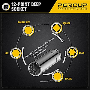 pgroup 1/4 Inch Drive Socket Set - 8 Piece Metric 12-Point Deep Socket Set (6mm, 7mm, 8mm, 9mm, 10mm, 11mm, 12mm, 13mm)- Cr-V Steel with Sturdy Holder - 50BV30