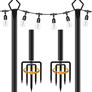 Aulimhti String Light Poles - 10Ft Metal Poles with Fork for Outdoor String Lights,2 Pack Light Poles Stand for Outside Garden,Patio,Wedding,Backyard,Deck,Party