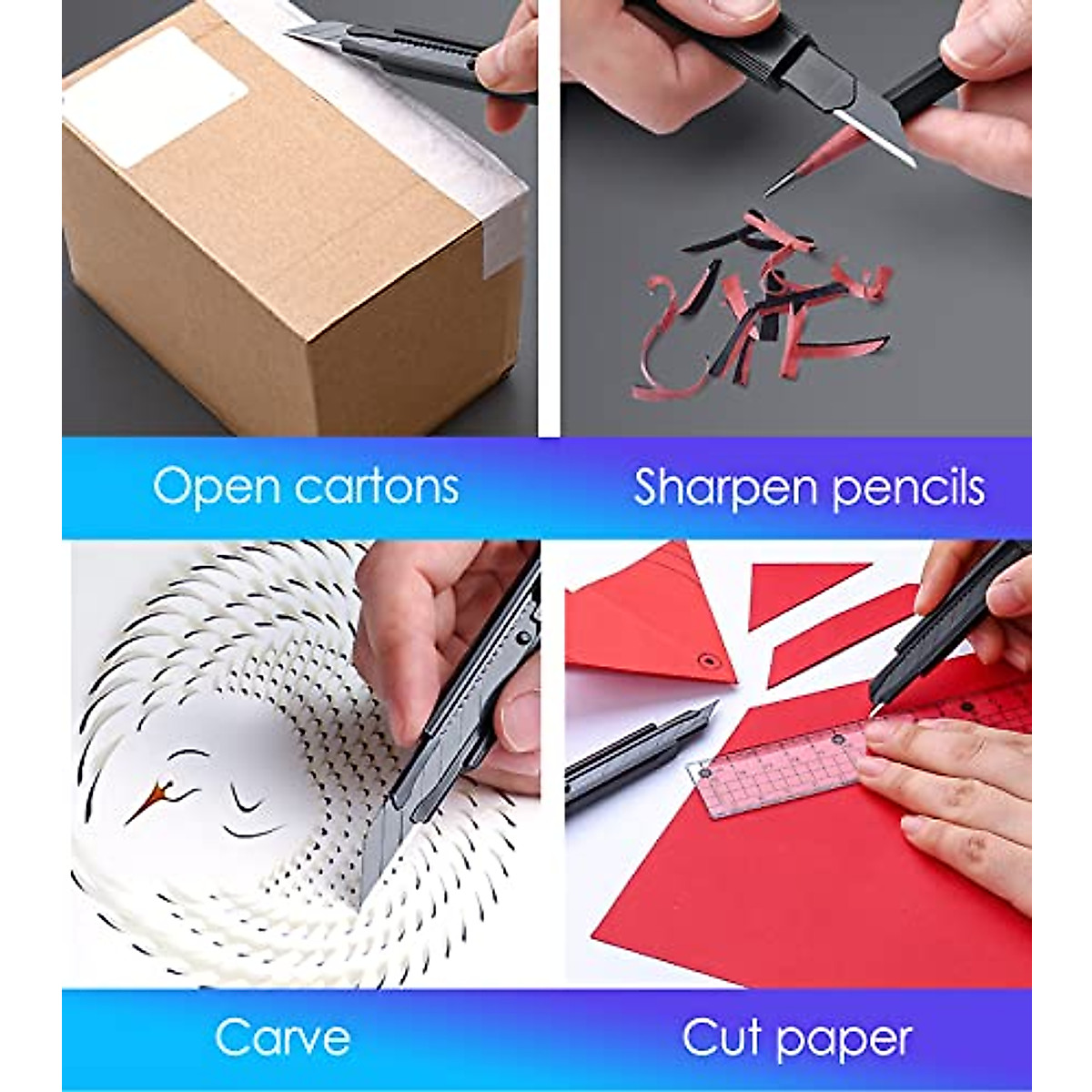 URASISTO 6 Pack Utility knife Retractable with 30 Degree Snap Off Blade Lockable Cardsharp Box Cutter Knife with Extra 20 Sharp Blades for Heavy Duty Office, Home, Arts Crafts, Hobby