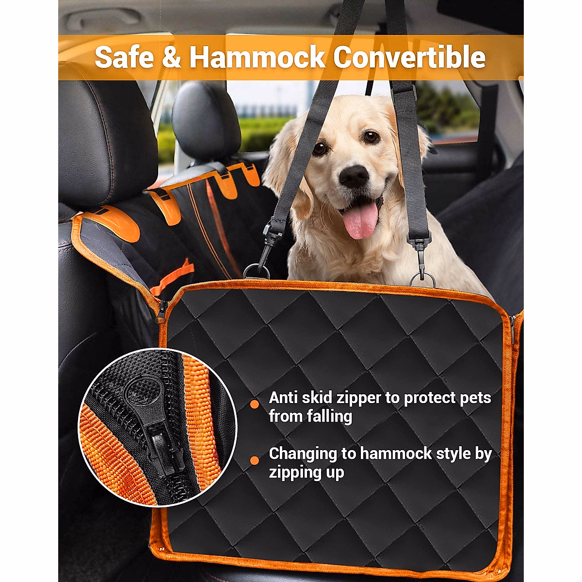 Victoper Dog Car Seat Cover, 600D Heavy Durable Dog Seat Cover for Back Seat, 100% Waterproof Scratch Proof Nonslip Dog Hammock for Car with Side Flap, Pet Back Seat Covers for Cars Sedan SUV Trucks