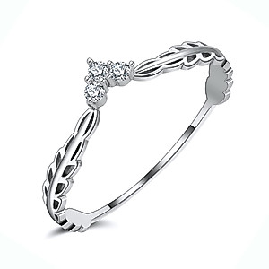 Ginger Lyne Collection V Shape Leaf Enhancer Band Sterling Silver Anniversary Wedding Ring for Women Size 8