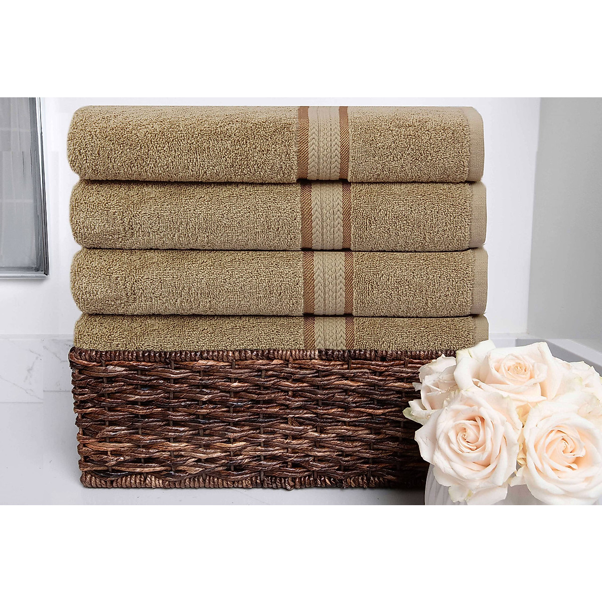 COTTON CRAFT Ultra Soft Oversized Bath Towels - 4 Pack Extra Large Bath Towel Set - 30x54 - Absorbent Everyday Luxury Hotel Spa Gym Shower Beach Pool Camp Travel Dorm - 100% Cotton - Easy Care - Linen