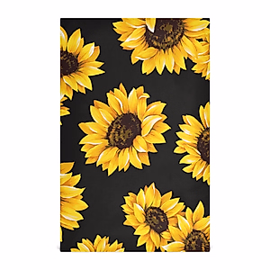 STAYTOP 4PCS Kitchen Dish Towels,Beautiful Sunflower Flowers Floral Black Super Soft and Rapid Drying Kitchen Towels,Multifunctional Microfiber Towels,Cloth Napkin Decorative 28x18in