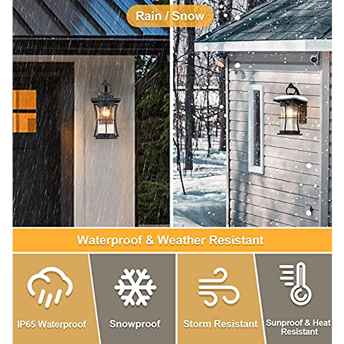 EERU Dusk to Dawn Outdoor Wall Lantern Exterior Light Fixtures Wall Mount Porch Light with Photocell Sensor Waterproof Outside Wall Lights for House, Patio, Garage, Black with Seeded Glass