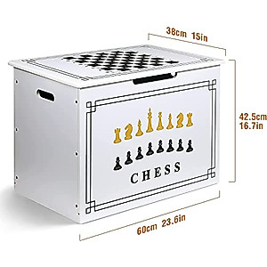 Wooden Toy Box and Storage Chest with Chess and Safety Hinge for Kids and Babies – Girls and Boys - White