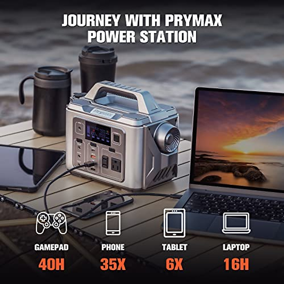 PryMAX 330W Portable Power Station with 110V Pure Sine Wave AC Outlet, 296Wh Mobile Solar Generator with DC/QC3.0/USB Port Power Supply, Solar Power Station with 80000 mAh Backup Lithium Battery