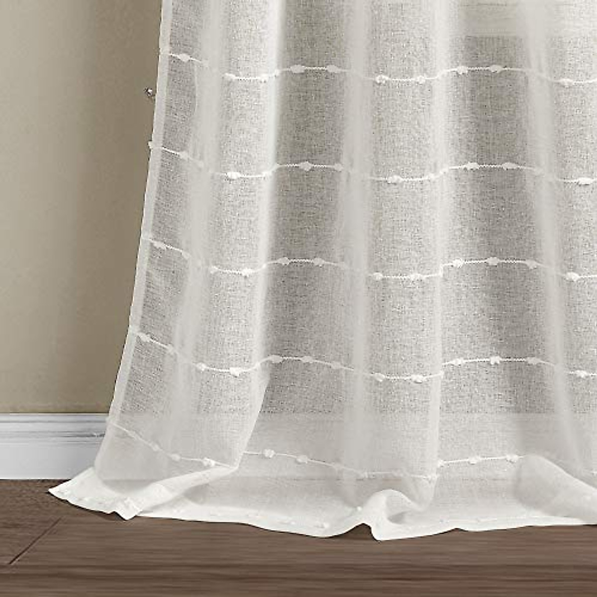 Lush Decor Farmhouse Textured Grommet Sheer Window Curtain Panel Pair, 95" Long x 38" Wide, White
