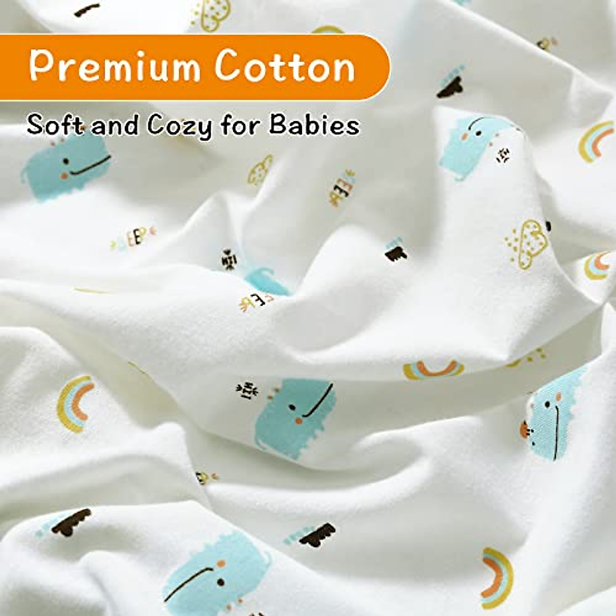 POSENPRO 2 Pack Cotton Pack N Play Sheets, Mini Portable Crib Sheets Set Fitted for Pack N Play Mattress Pad and Mini Cribs - Dinosaurs, Rainbows, Clouds & Monsters