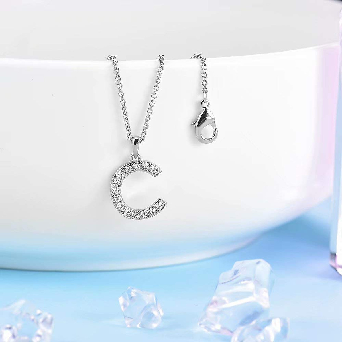 Tarsus C Initial Letter Stainless Steel Silver Alphabet Pendant Necklace Monogram charm cubic zirconia Jewelry Gifts for Women Teen