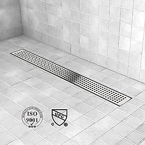 Elefloom Linear Shower Drain, Shower Drain 24 inch with Removable Grate Cover, Professional AISI 304 Stainless Steel Shower Floor Drain, Shower Drain with Hair Catcher and Leveling Feet
