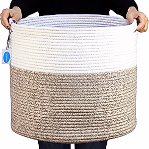 Casaphoria Large Cotton Rope Storage Baskets for Organizing with Built-in Handles,Tall Woven Laundry Hamper, Blanket Basket for Living Room, Round Woven Storage Baskets for Pillows, Towels