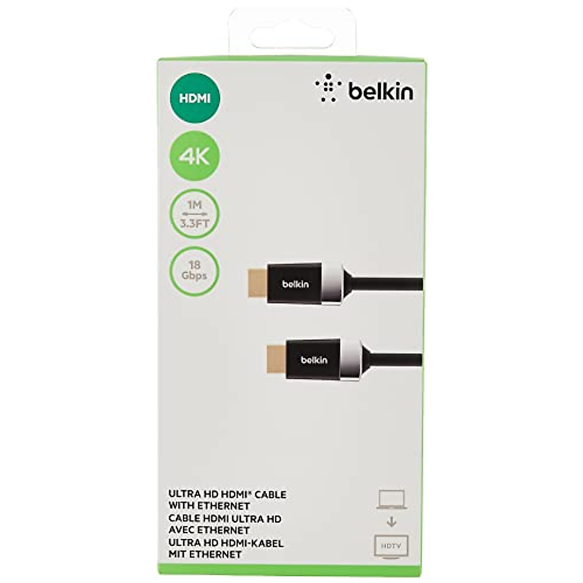 Belkin HDTV High-Speed HDMI Cable with Ethernet, 4K / Ultra HD Compatible (1 Meter / 3.3 Feet)