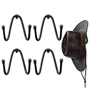 LEKUSHA 4 Pcs Cowboy Hat Rack Wall Mount Cowboy Hat Organizer Fedora Hat Hanger Straw Hat Holder Storage