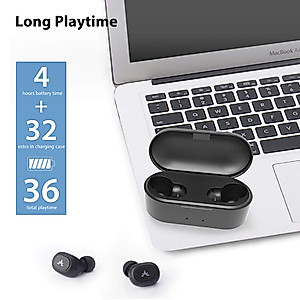 Avantree TW115 Tiny True Wireless Bluetooth 5.0 Earbuds Earphones for Small Ear Canals, with Noise Isolation & Mic, Secure Fit for Sport, 36H in Ear Headphones with Wireless Charging Case (Black)