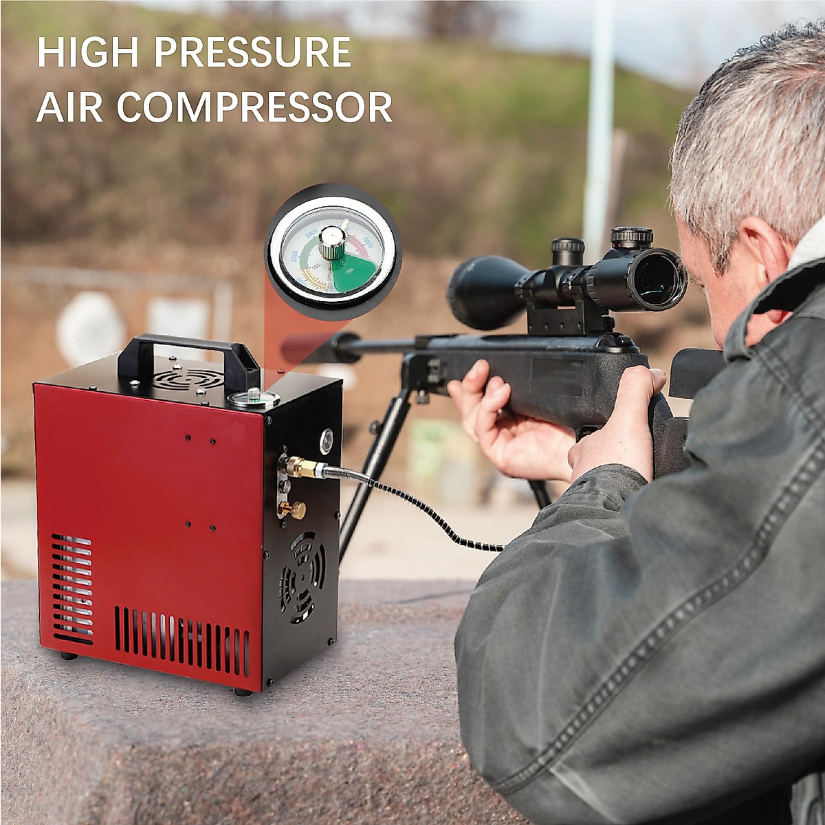 Orcair Thunder 4500psi PCP Air Compressor,Built-in Converter,12V&110V Auto Shut Off Pump Supply Water Oil Free For Scuba Paintball PCP Air gun Tank Refilling Up to 1.6L Low Noise