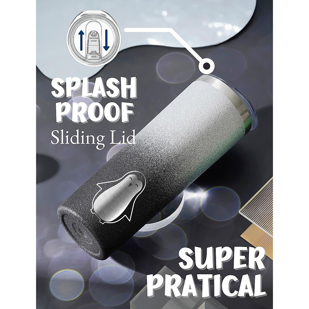 Onebttl Penguin Gifts for Women Teens, Penguin Tumbler for Penguin Lovers on Birthday, Mother's Day, Cute 20 oz Insulated Stainless Steel Tumbler with Lid and Straw - Glitter Cute Penguin