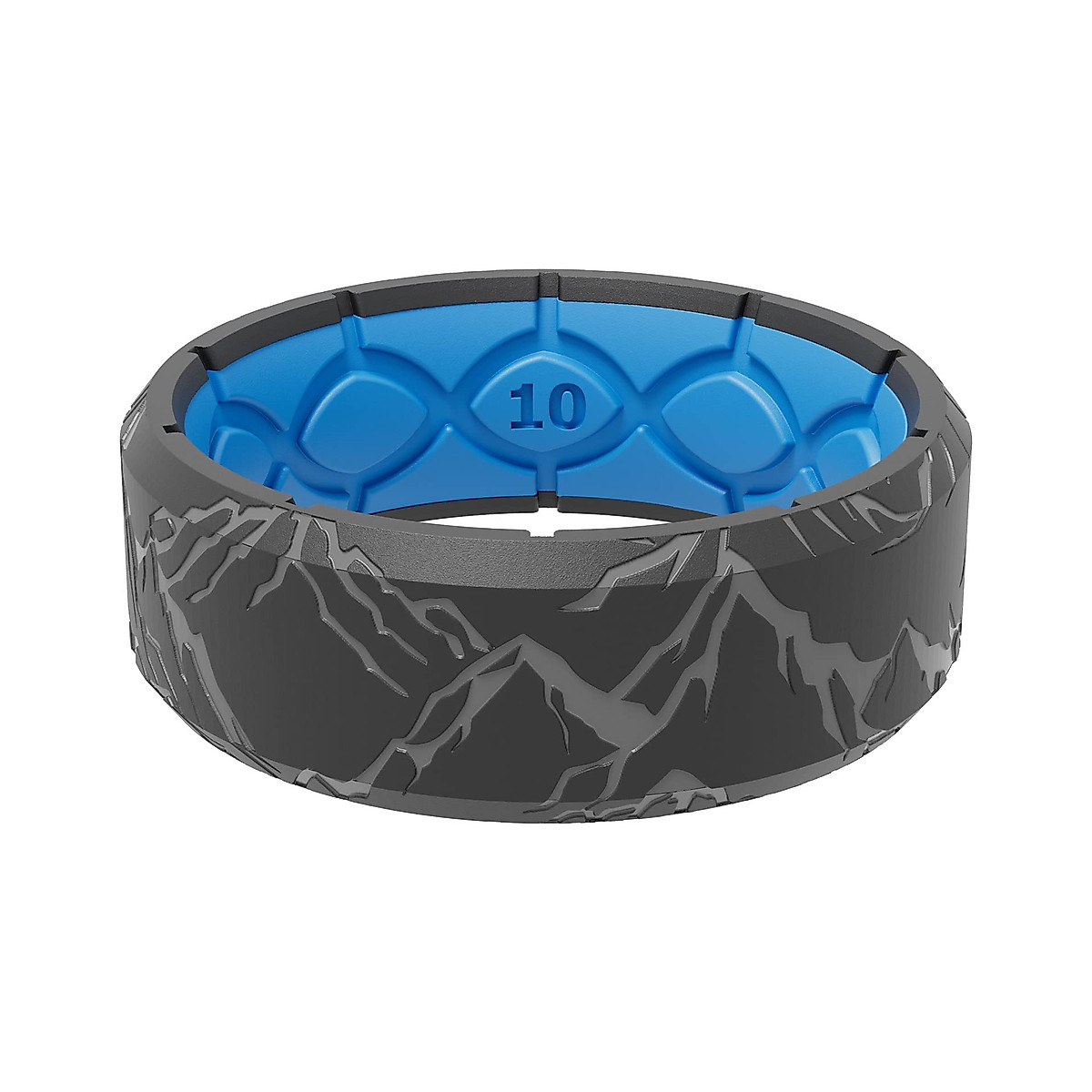Groove Life 3D Etched Edge Range Deep Stone Silicone Ring Breathable Rubber Wedding Rings for Men, Lifetime Coverage, Unique Design, Comfort Fit Ring - Size 15