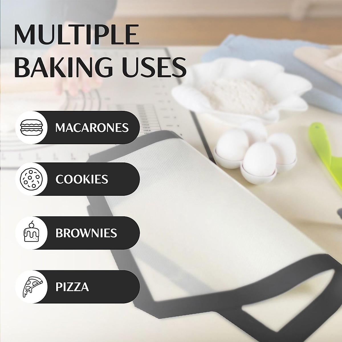 Large Silicone Baking Mat (15.7'x23.6') with Measurement Indicators, Non-Slip Surface, and Pastry Mat Sheet for Dough Rolling - Perfect for Creating Cookies, Macarons, and Bread - Pack of 2