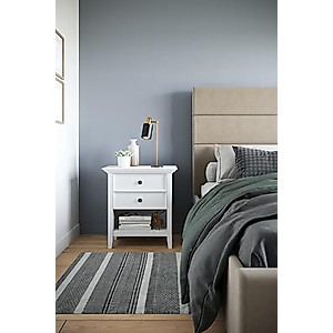 SIMPLIHOME Amherst 24 inches Wide Night Stand, Bedside table, White SOLID WOOD, Rectangle, with Storage, 2 Drawers and 1 Shelf, For the Bedroom, Transitional, White