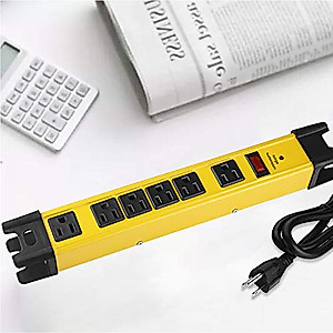 CCCEI Heavy Duty Power Strip Surge Protector with 15A, 6 Outlet Industrial, Shop Workshop Garden Metal Power Strip with 6FT Cord 1200 Joules ETL Listed, Yellow
