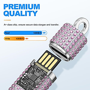 64GB Thumb Drive Necklace USB 3.0 Flash Drive Pink Crystal Jump Drive, Bling Diamond Zip Drive 64 GB Jewelry Pen Drive Creastive Memory Stick, Cute Data Storage Gift by Kepmem