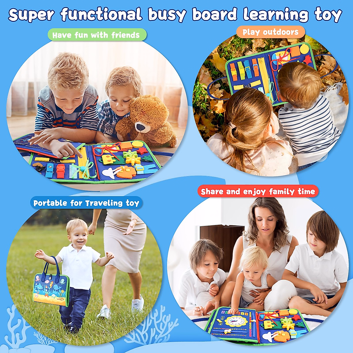 khlerox Busy Board Montessori Toy for Toddlers, Educational Learning Activity Sensory Board, Developing Sensory Toy for Fine Motor Skills, Travel Toy for Plane Car, Gift for Boys Girls