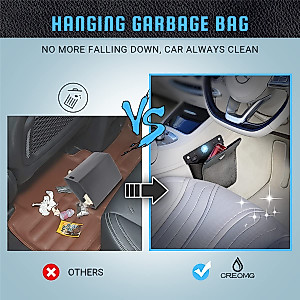 CREOMG Car Trash Bag, Superior PU Leather with LED Light and Magnet Closure Design, Bundle with Tissue Box and 30 Disposable Inner Garbage Bags, Waterproof Vehicle Rubbish Container Garbage Can