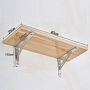 PIBM Stylish Simplicity Shelf Wall Mounted Floating Rack Shelves Solid Wood Display Stand Stainless Steel Tripod Bracket Right Angle Fixed Durable,4 Sizes, Beige , 40x20x14cm