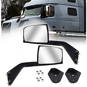 TORQUE Chrome Hood Mirror Replacement for 2004-2017 Volvo VNL Semi Trucks with Mounting Plates Driver Left Side LHD Passenger Right Side RHD (TR009-R TR009-L)