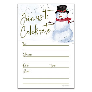 Christmas Invitations - Snowman Holiday Party Invitations With Envelopes (20 Count) - Winter Celebration Invites