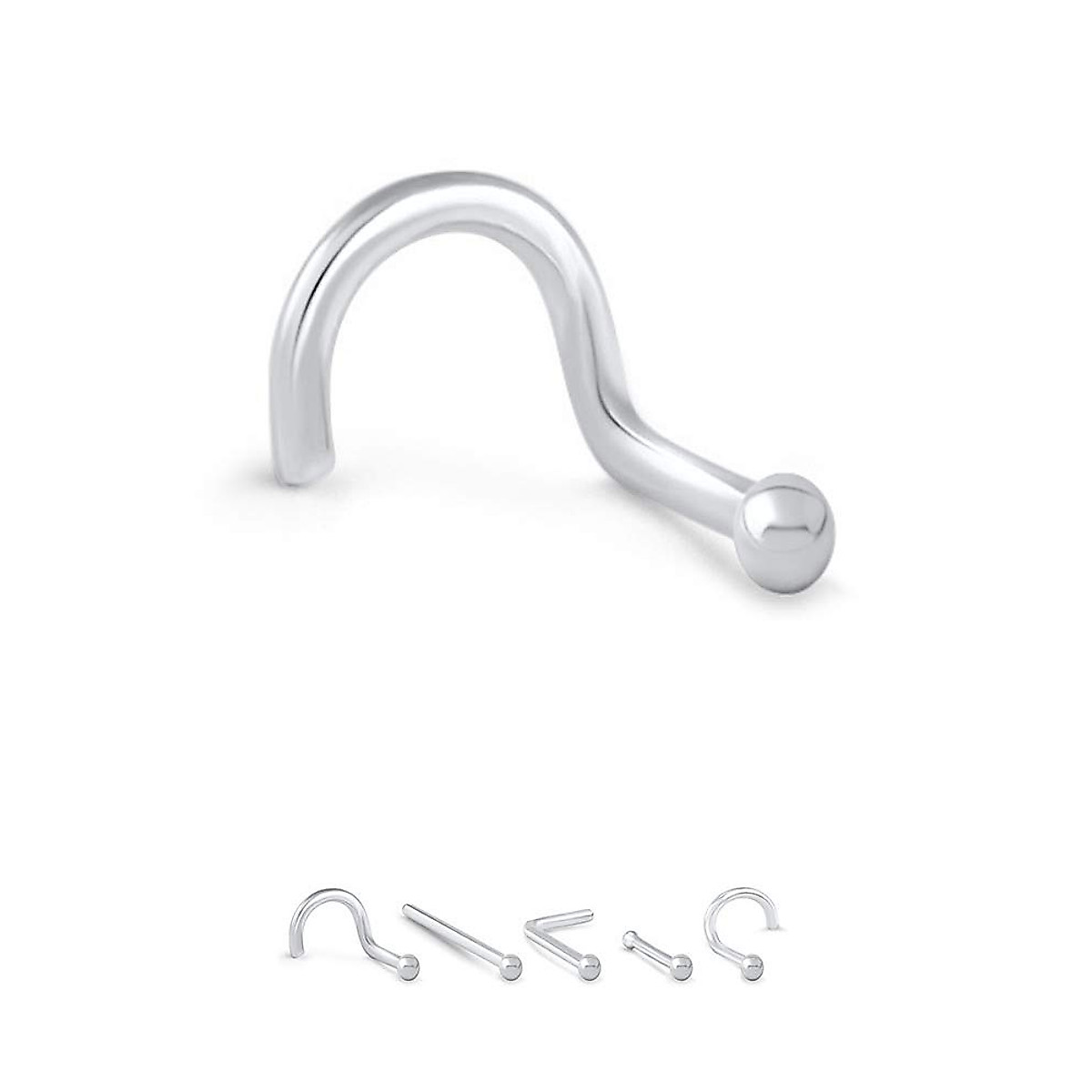 14k Solid White Gold Nose Bone Ring 1.5mm Ball 22G