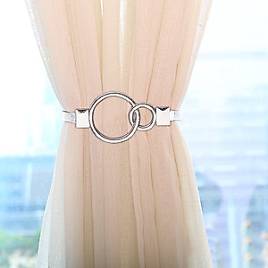 Magnetic Curtain Tiebacks, 1pc Twisted Knot Drape Holdbacks Strong Magnetic Tie Band for Home and Office, Strong Magnetic Curtain Buckles for Decoration (Silver)