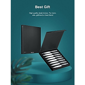 ZAWS Steak Knives, Knives Set of 8, Stainless Steel Knife Gift Box Set,Super Sharp Kitchen Serrated Knife, Ergonomic Tapered Handle, 9.1 IN, Silver