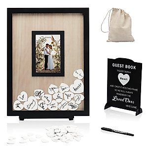 HYMENEX Wedding Guest Book Alternative, Guest Book Wedding Reception, Wedding Guest Book with Wooden Hearts Guest Book Signs for Wedding Anniversary Birthday Party Baby Shower