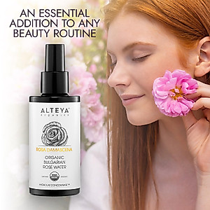 Alteya Organics Rose Water USDA Certified Organic Facial Toner, 3.4 Fl Oz/100mL Pure Bulgarian Rosa Damascena Flower Water, Award-Winning Moisturizer Miron Biophotonic Glass Spray Bottle