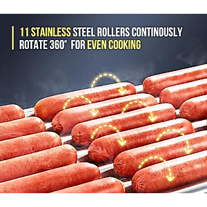 SYBO Hot Dog Roller, 30 Hot Dogs 11 Rollers Grill Cooker Machine with Removable Stainless Steel Drip Tray and Glass Hood Cover, 1430-Watts, Perfect for Commercial And Party