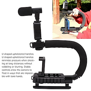 Handheld Camera Stabilizer, Blur Prevention 1/4 Inch Thread Upholstered Handle Hot Shoe Interface U-Shaped Camera Stabilizer for Outdoor Shooting