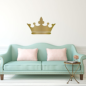 Princess Crown Wall Decal - 25in x 15in Metallic Gold Vinyl Decorative Sticker for Woman's or Girl's Room | Kids Royalty Theme Playroom or Baby Nursery Decor |