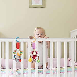 SHLOYIRE Baby Stroller Rattle Toy, Soft Baby Rattle Toys, Hanging Rattle Clip On Car Seat and Baby Stroller for Infants, Sensory Plush Animal Toys for Newborn Baby Girls and Boys (12 Pcs A)