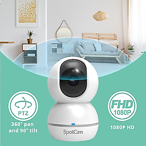 SpotCam Eva 2 Wireless Home Security Camera, 1080p FHD, Indoor, Night Vision, Two-Way Talk, Motion & Sound Alert, PTZ Pan/Tilt, Automatic Human Tracking, with Free Fulltime Cloud Recording