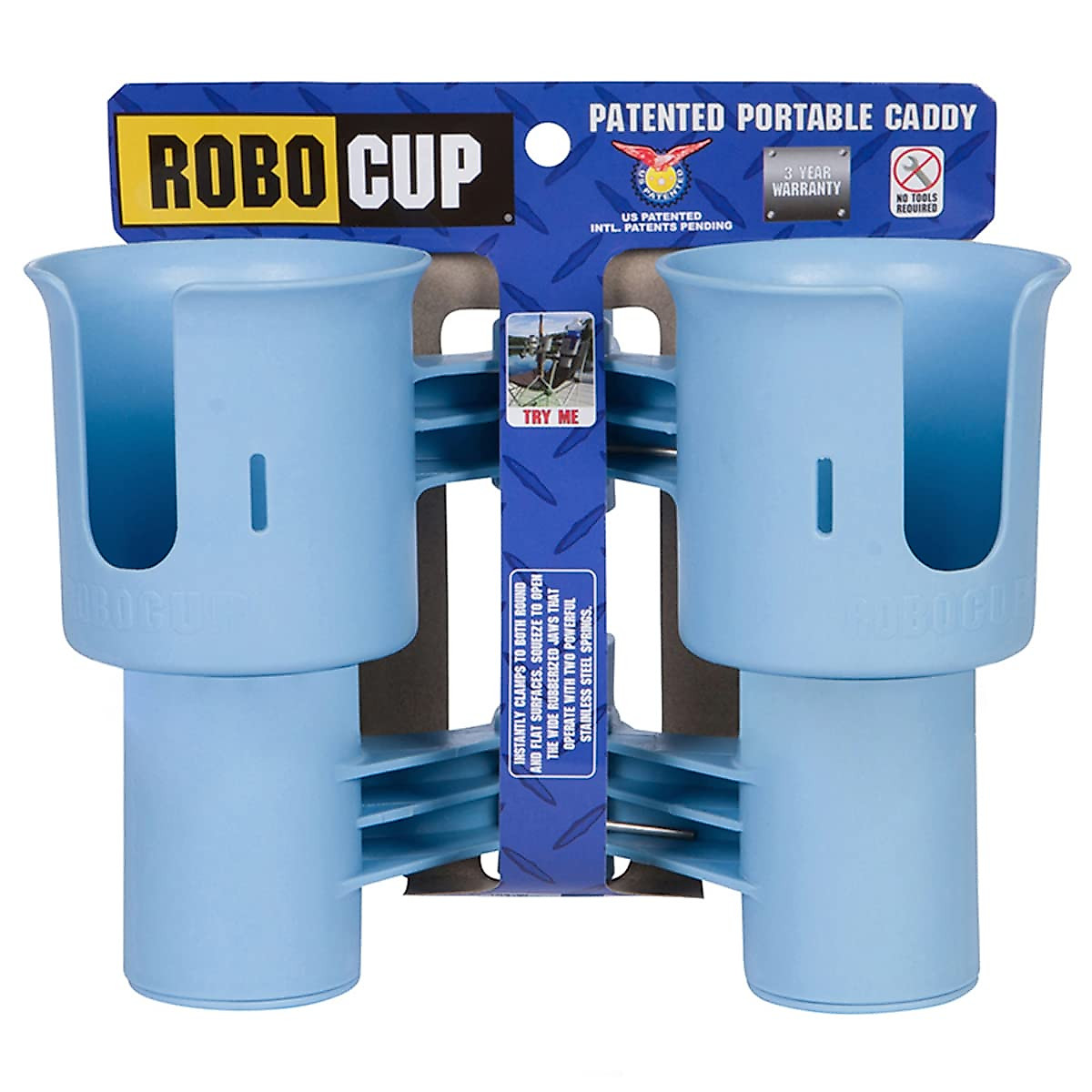 ROBOCUP, (Light Blue EZ-Spring), Best Cup Holder for Drinks, Fishing Rod/Pole, Boat, Beach Chair, Golf Cart, Wheelchair, Walker, Drum Sticks, Microphone Stand