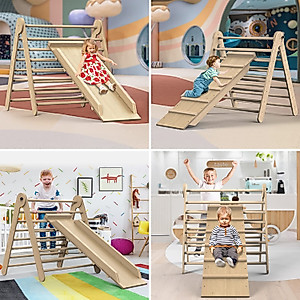 Baoniu Triangle Climbing Toys, Stable Climbing Toys for Toddlers with Climbing and Sliding Ramps, 2 in 1 Foldable Wooden Activity Triangle Climber, Safety Indoor Kids Climbing Toys for Toddlers